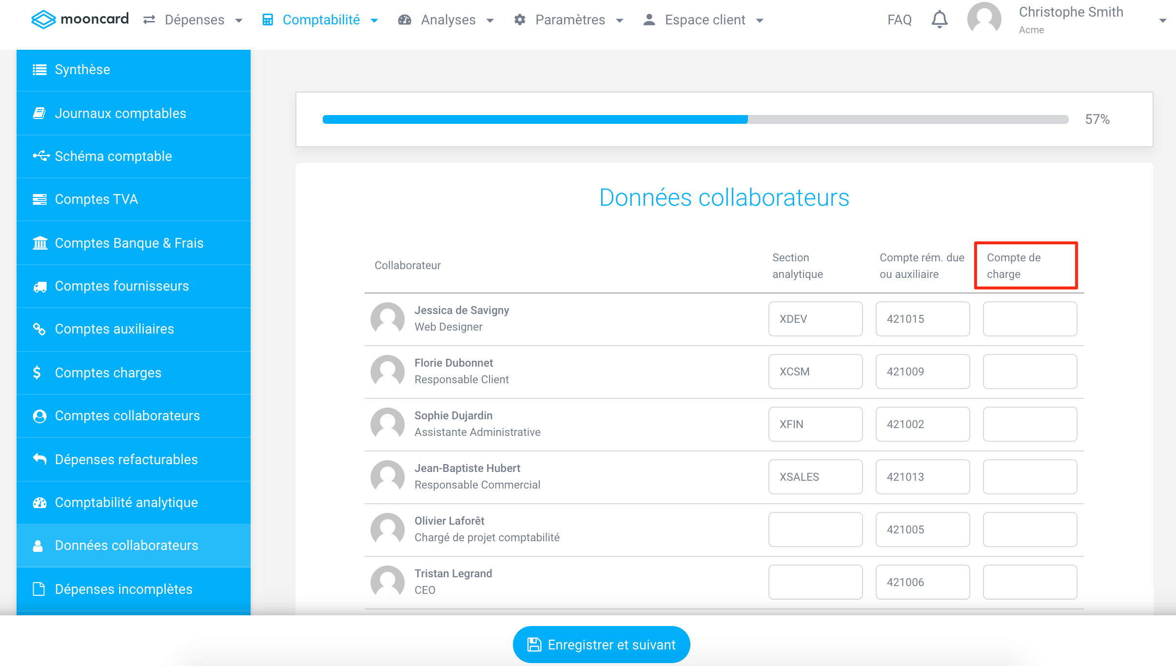 Différents types de compte de charge